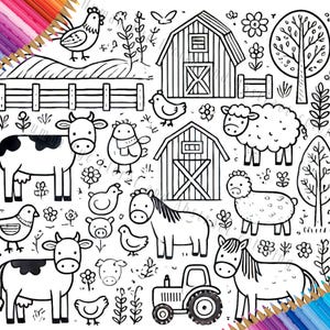 30 Kawaii Farm Animals Coloring Pages, Kids & Adults (PDF) - Etsy