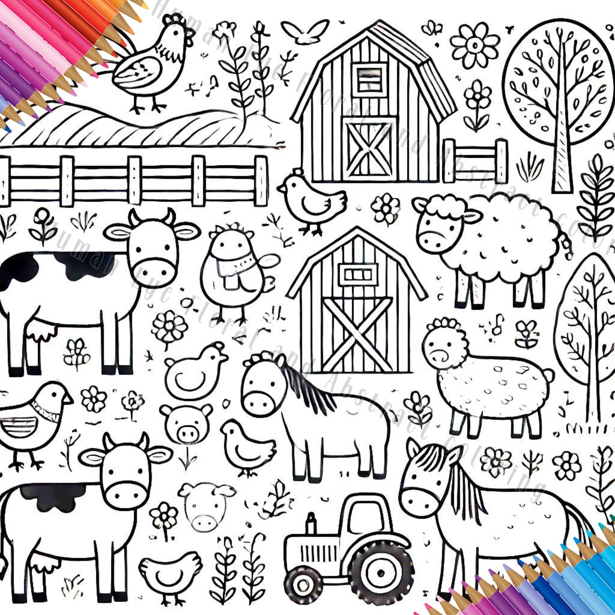 30 Kawaii Farm Animals Coloring Pages, Kids & Adults (PDF) - Etsy