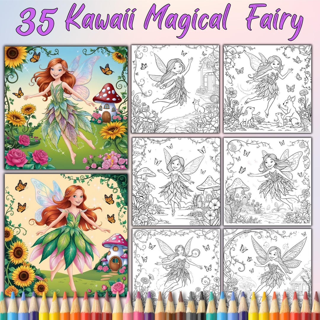 35 Magical Fairy Coloring Pages for Kids Adults, Printable Fantasy ...