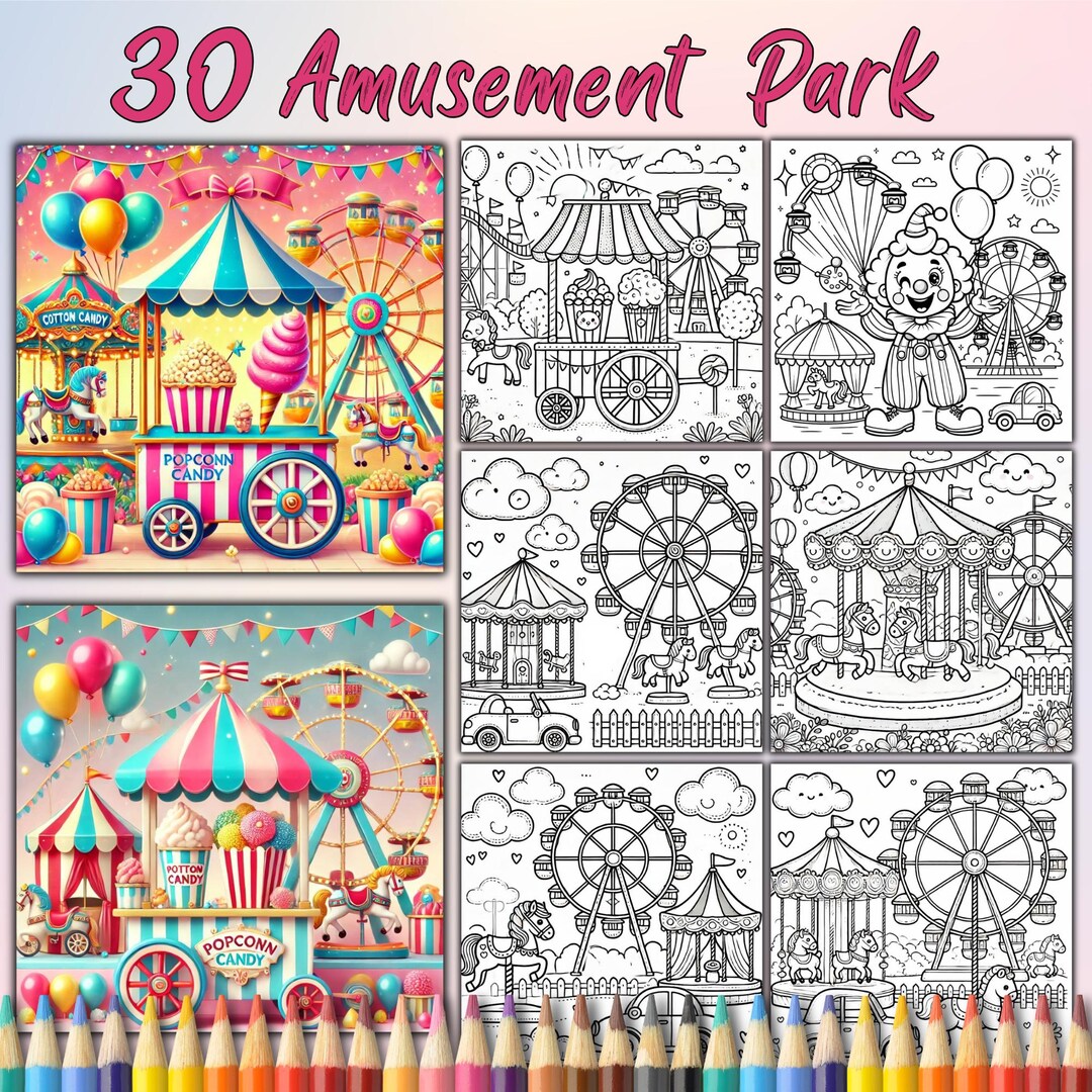 Amusement Park Coloring Pages: Carnival Fun (instant Download PDF) - Etsy