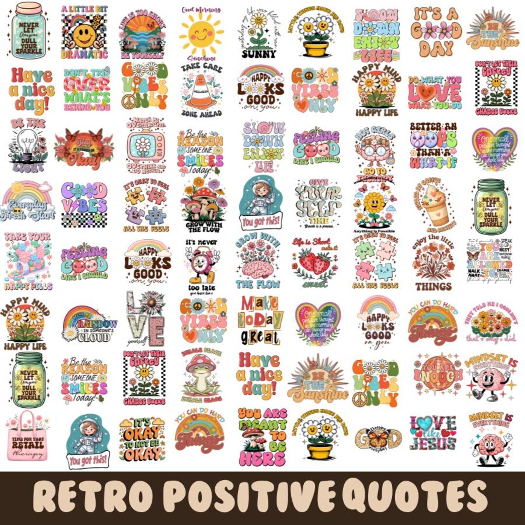 Retro Positve Quotes, Png Bundle, Inspirational Sayngs, Postive ...
