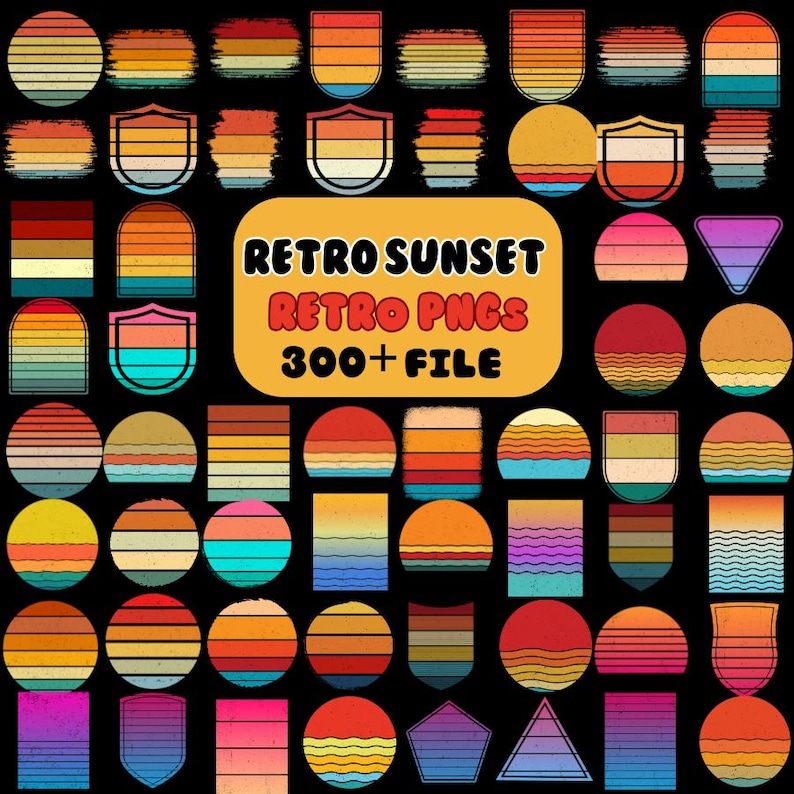300+ Retro Sunset Png Bundle, Retro Files, Vintage Sunset, Shirt ...