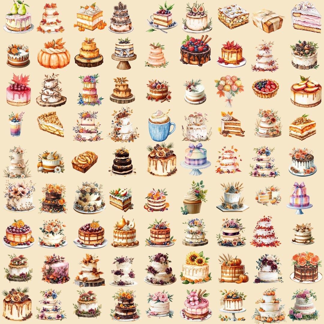 Autumn Cake Clipart Bundle, Fall Dessert PNG (commercial Use) (digital ...