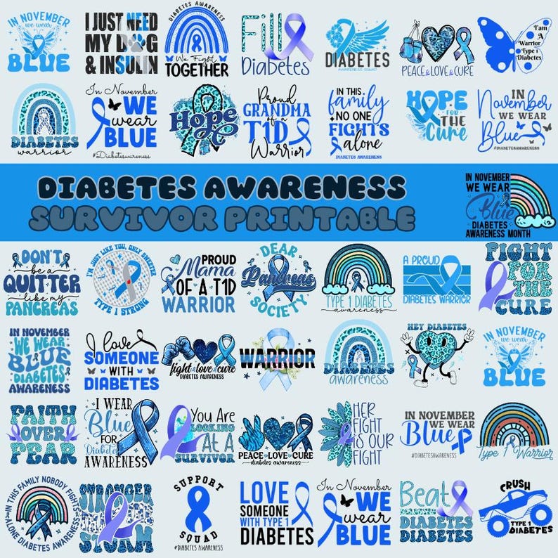 Diabetes Awareness Bundle Png, Blue Ribbon Png, Diabetes Warior ...