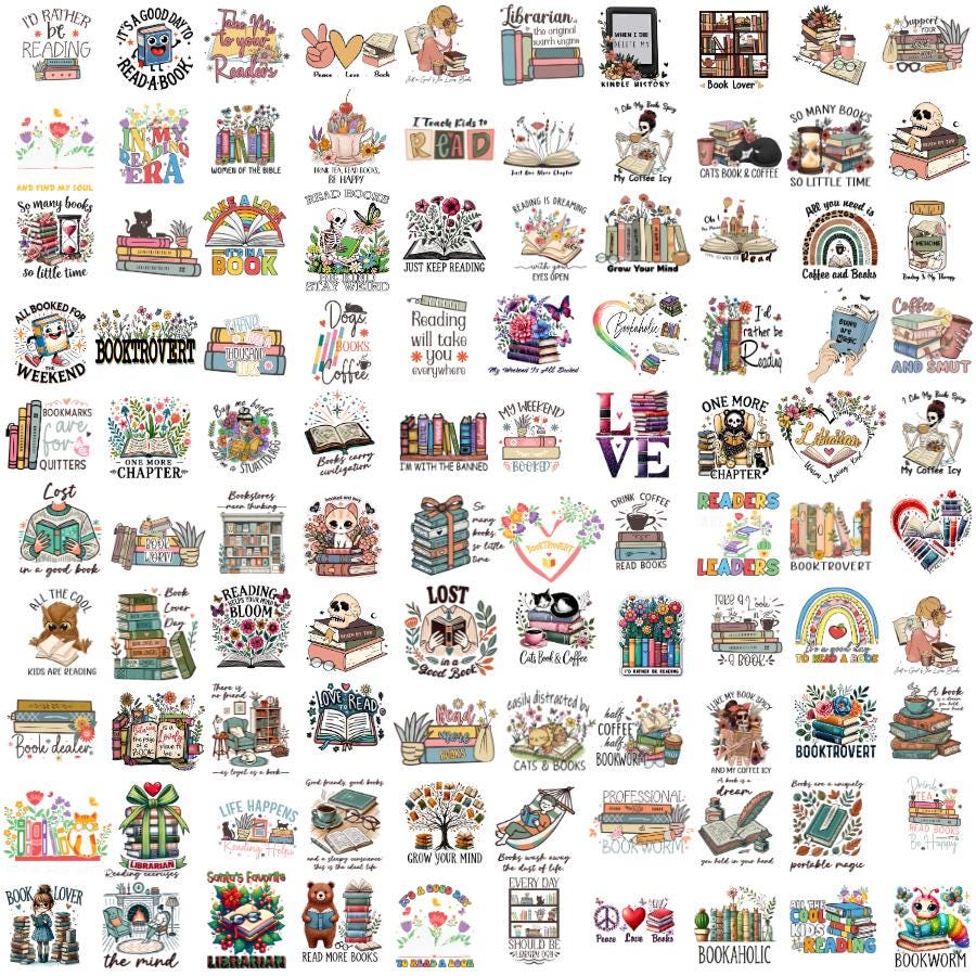 250+ Book Lover Mega Png Bundle, Reading Png, Floral Book Png ...