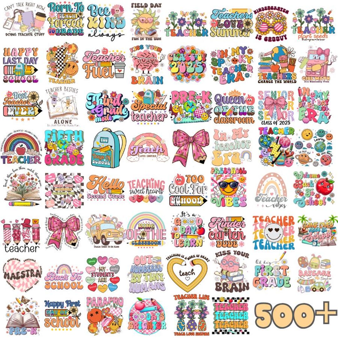 500+ Retro Teacher Digital Cliparts, Png Bundle, Teacher Designs ...