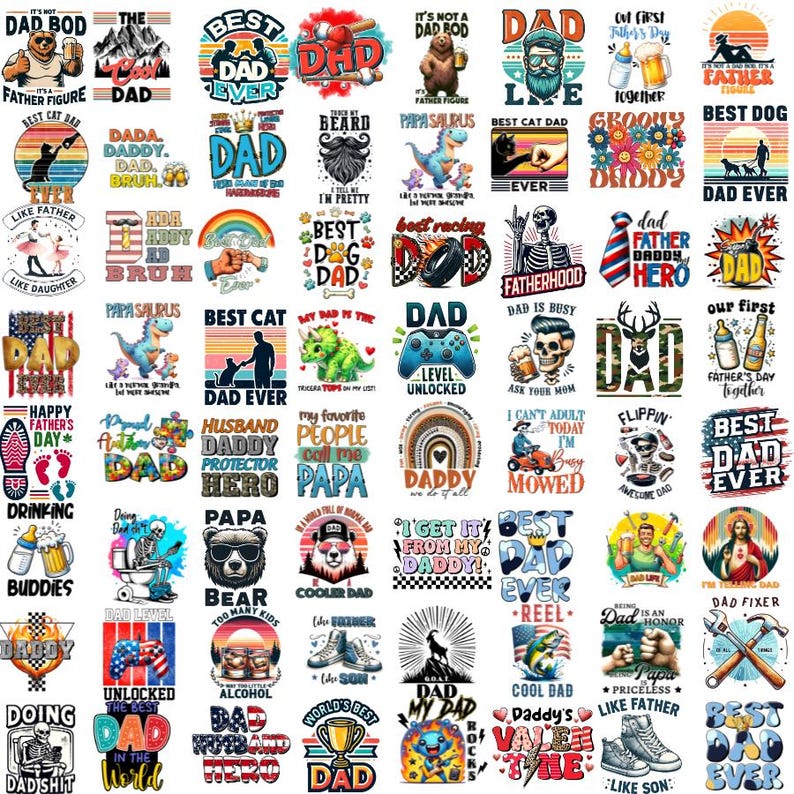 Retro Father's Day Desgins, Best Dad, Png Bundle, Dad Quote, Gift for ...