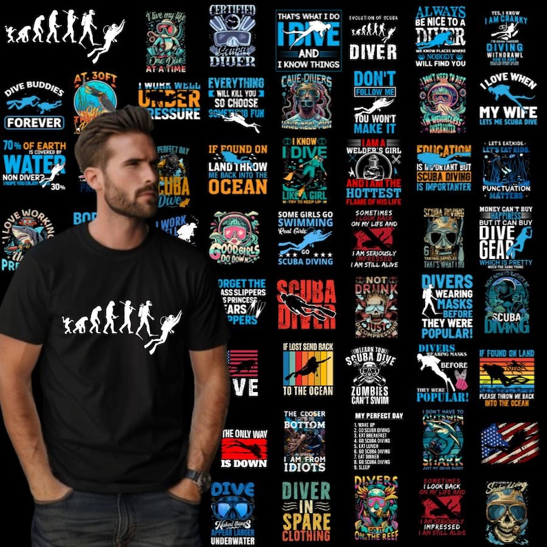 Scuba Diving Bundle, Scuba Diver Png, Underwater File, Diver Shirt ...