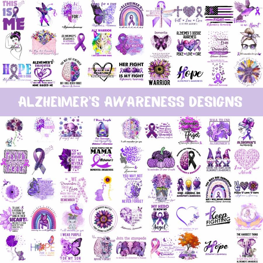 Alzheimer's Awareness Designs, Alzheimer Bundle, Purple Ribbon ...