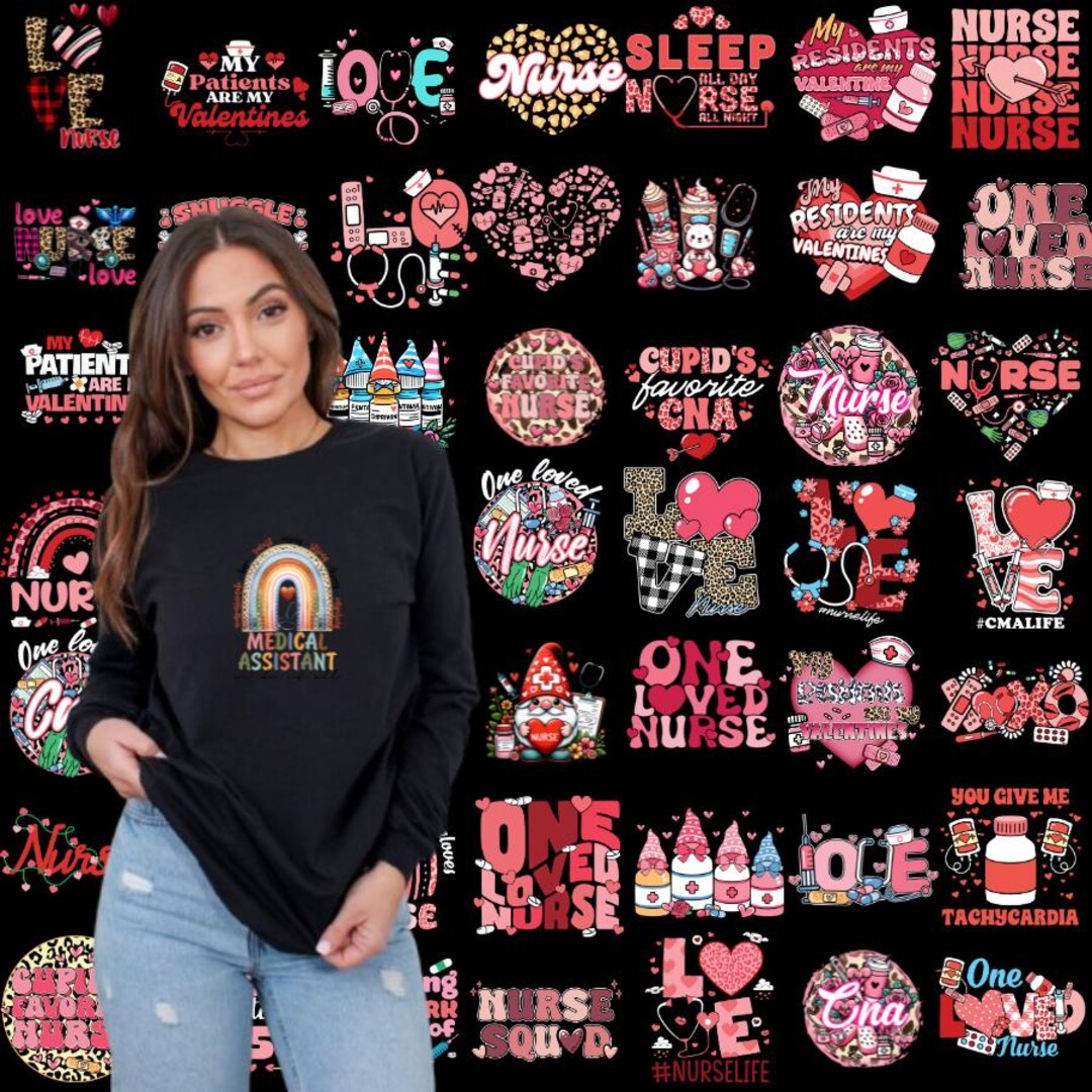 Valentine Nurse Printable Desings, Png Bundle, Retro Valentine, Medical ...