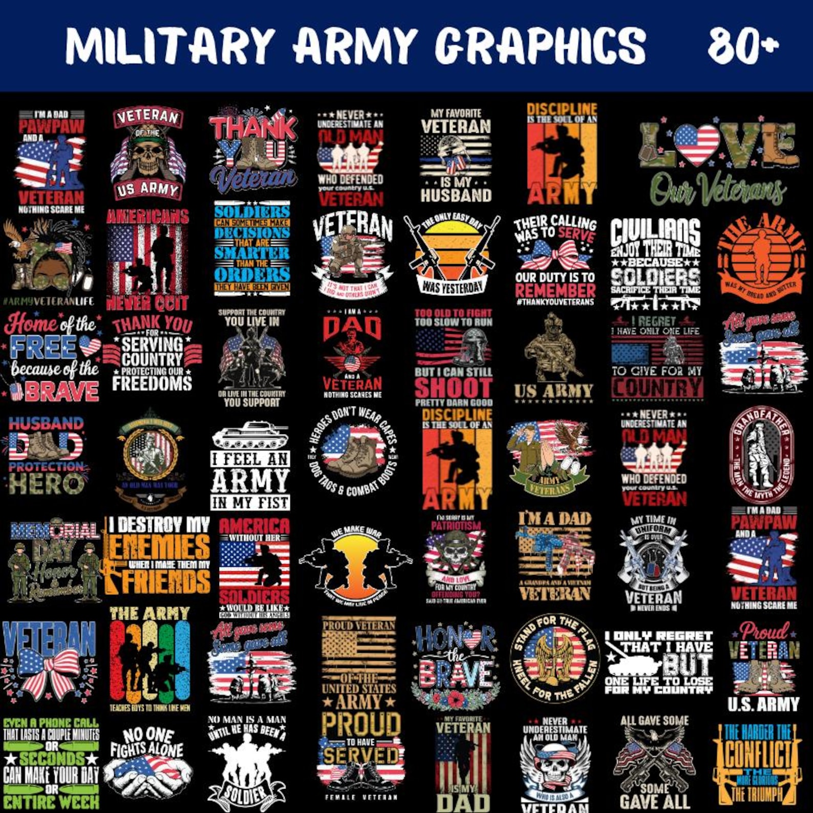 Military Png Bundle, Army Graphics, Veteran Shirt, USA Military ...