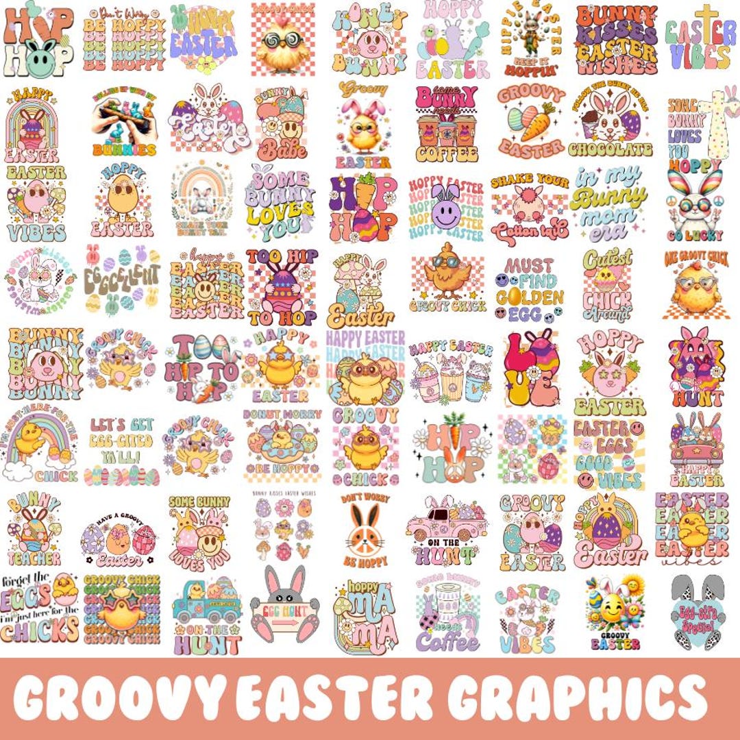 Groovy Easter Printable, Easter Graphics, Png Bundle, Easter Kids ...