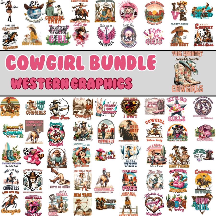 Cowgirl PNG Bundle, Funny Western Graphics, Cowgirl T-shirt Designs ...