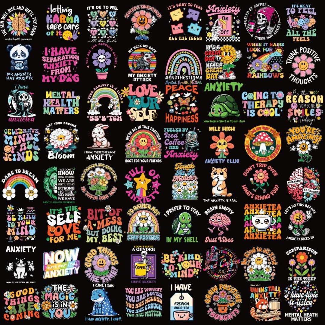 Mental Health Printable, Anxiety Bundle, Png Bundle, Postive Vibes ...