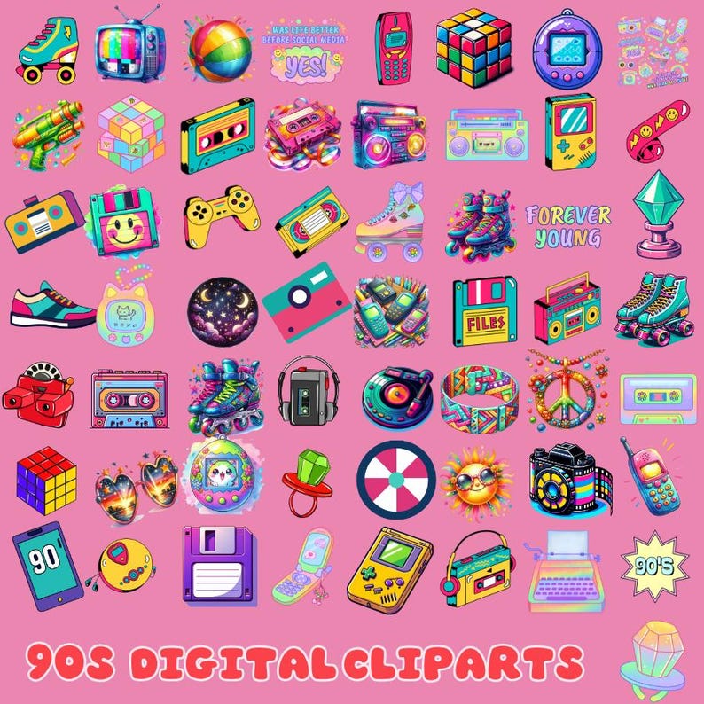 90s Digital Cliparts, 90s Party Png, Retro Vibe, Nostalgia Graphics, I ...
