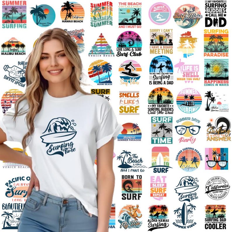 Surfer Printable, Surfing Cliparts, Png Bundle , Beach Vibes, Ocean ...
