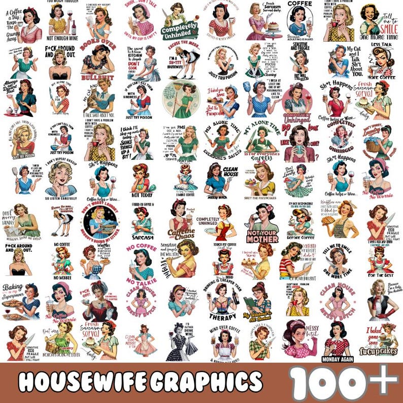 Retro Housewife Png Bundle, Sarcastic Women, Retro Printable, Housewife ...