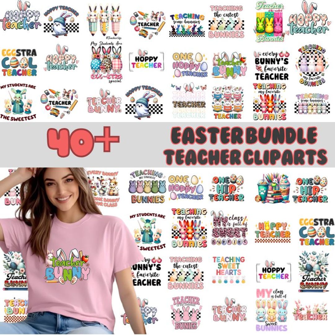 Teacher Easter Cliparts, Retro Png, Easter Bundle, Teacher Life, Easter ...