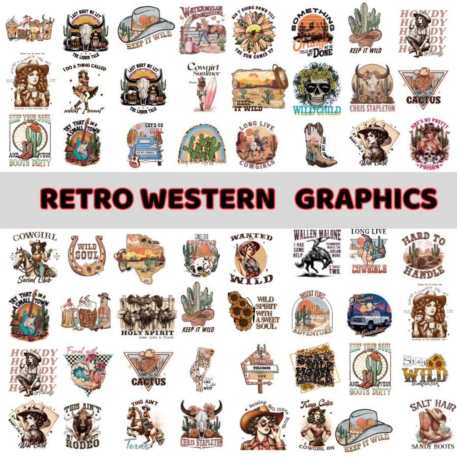 Retro Cowboy Graphics, Western Sublimation, Png Bundle, Country Tshirt ...