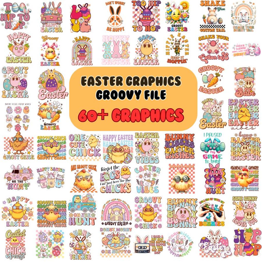 Groovy Easter Png Graphics, Easter Bundle, Spring Vibe, Easter Bascket ...