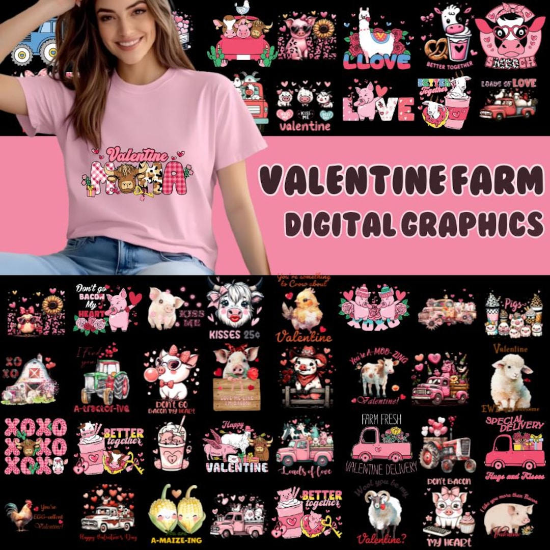 Valentine Farm Png Bundle, Farm Graphics, Valentine's Day, Farm Animals ...