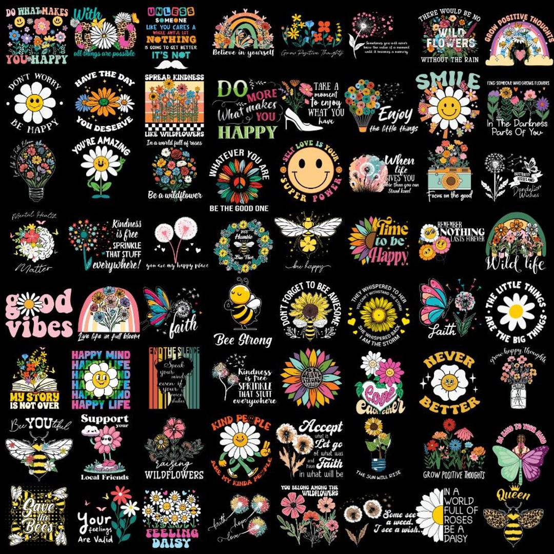 Be Positive Printable, Flower Quotes, Png Bundle, Mental Healrth ...