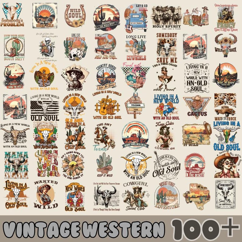Vintage Western Png Bundle, Cowboy Printable, Cowgirl Designs, Country ...
