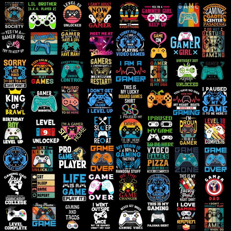 Gaming Graphic Bundle, Funny Gamer, Gaming Addictet, Png Bundle, Game ...