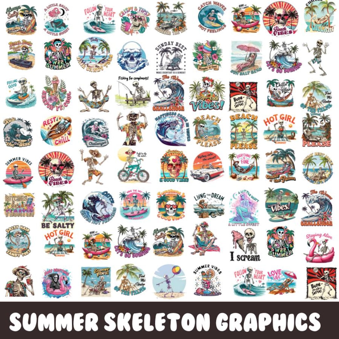 Funny Summer Skeletons Png Bundle, Funny Summer Grraphics, Skeleton ...