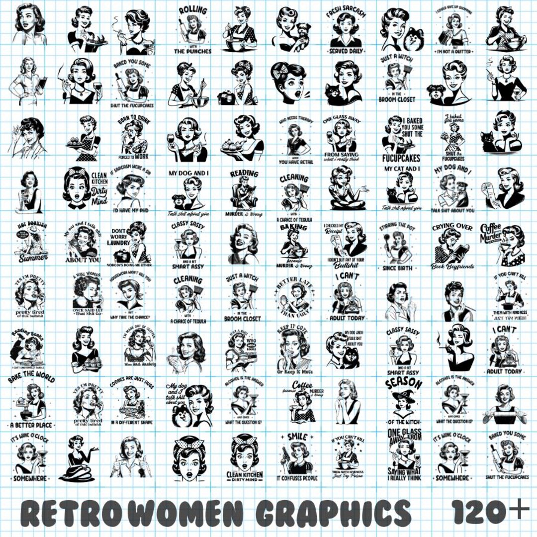 Retro Women PNG Designs, Retro Bundle, Housewife Png, Funny Graphics ...