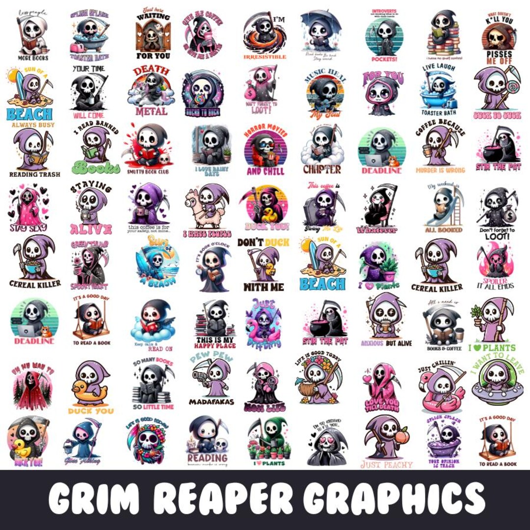 Grim Reaper Png Bundle Cute Grim Designs, Digital Printable, Funny Png ...