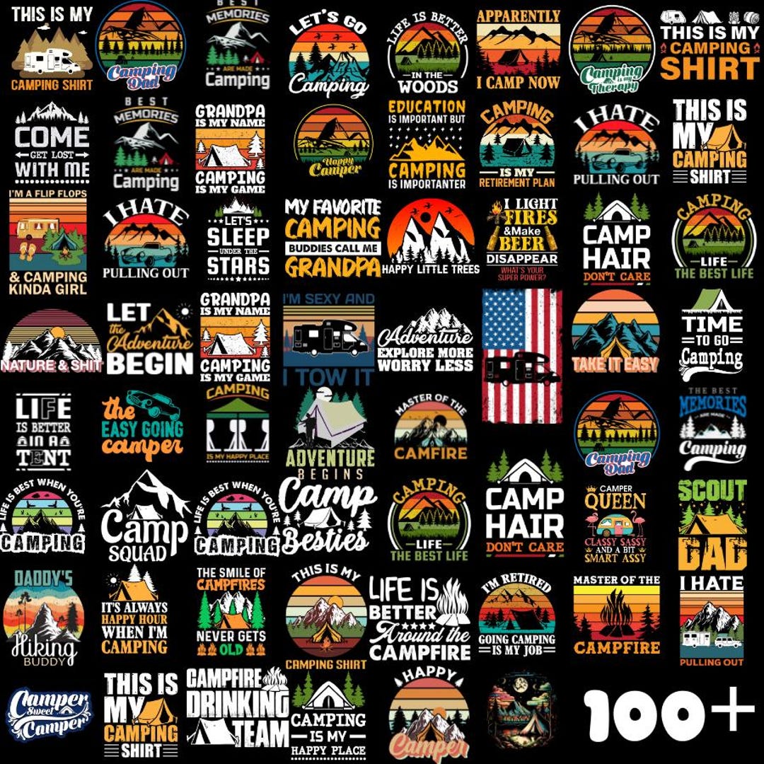 Retro Camping Printable Designs, Happy Camper, Mountain Png, Adventure ...