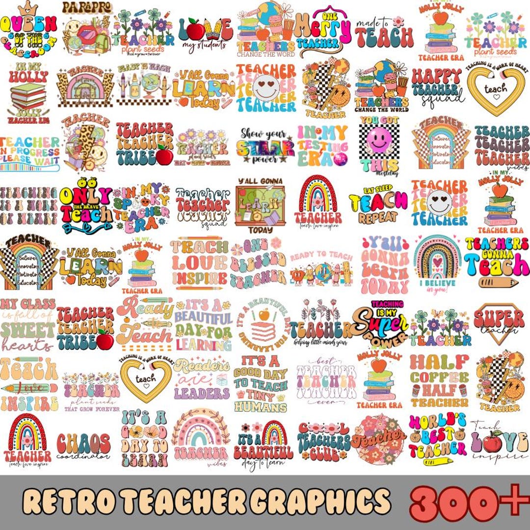 Retro Teacher Png Bundle, Teacher Printable, Teacher Appreactiation ...