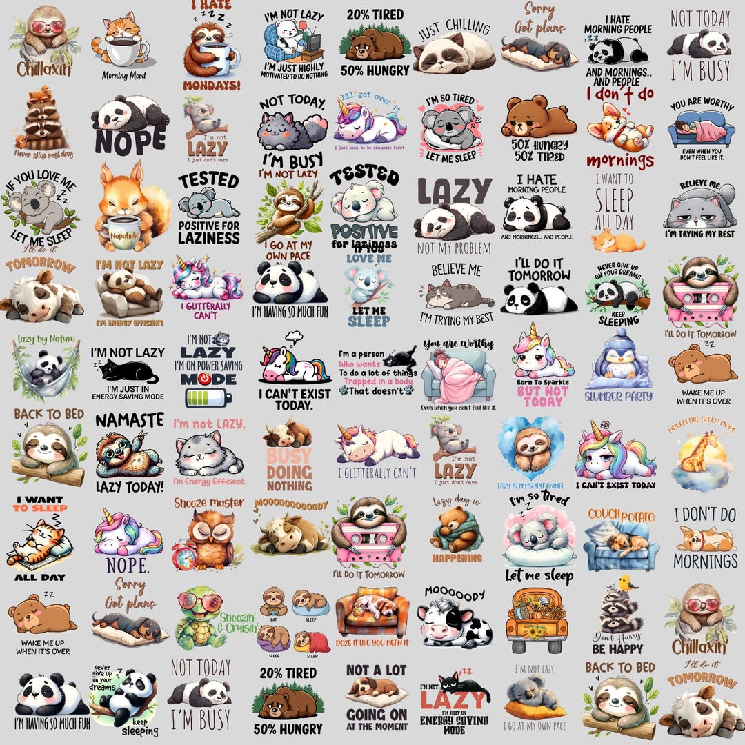 Funny Lazy Animals Png Bundle, Lazy Mode, Funny Png, Cute Quotes ...