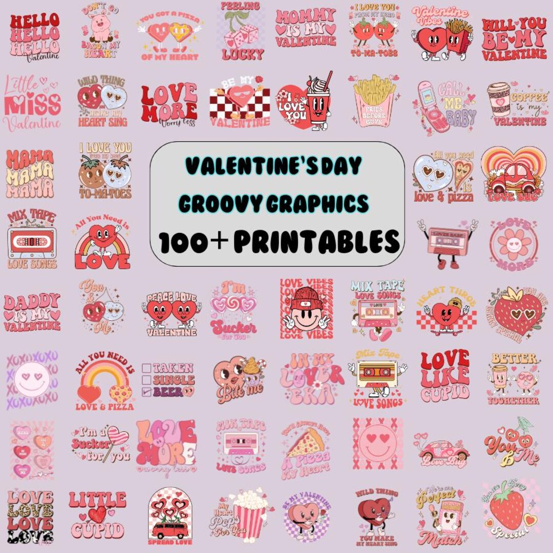 Groovy Valentine Png Bundle, Valentine Clipart, Valentine's Day, Groovy ...