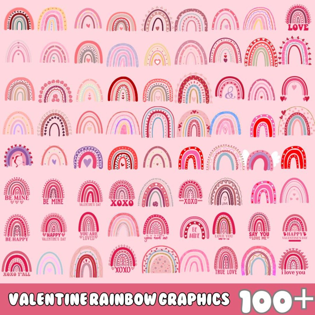 Valentine Rainbow PNG Clipart Bundle, Commercial Use (digital Download ...