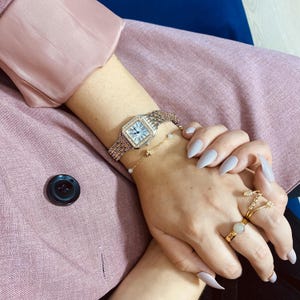 Elegant Rose & Silver Women's Watch - Square Face, Panther Dial ...