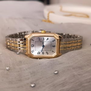 Women's Silver and Gold Watch, Luxury Rectangular Dial Women's Watch ...