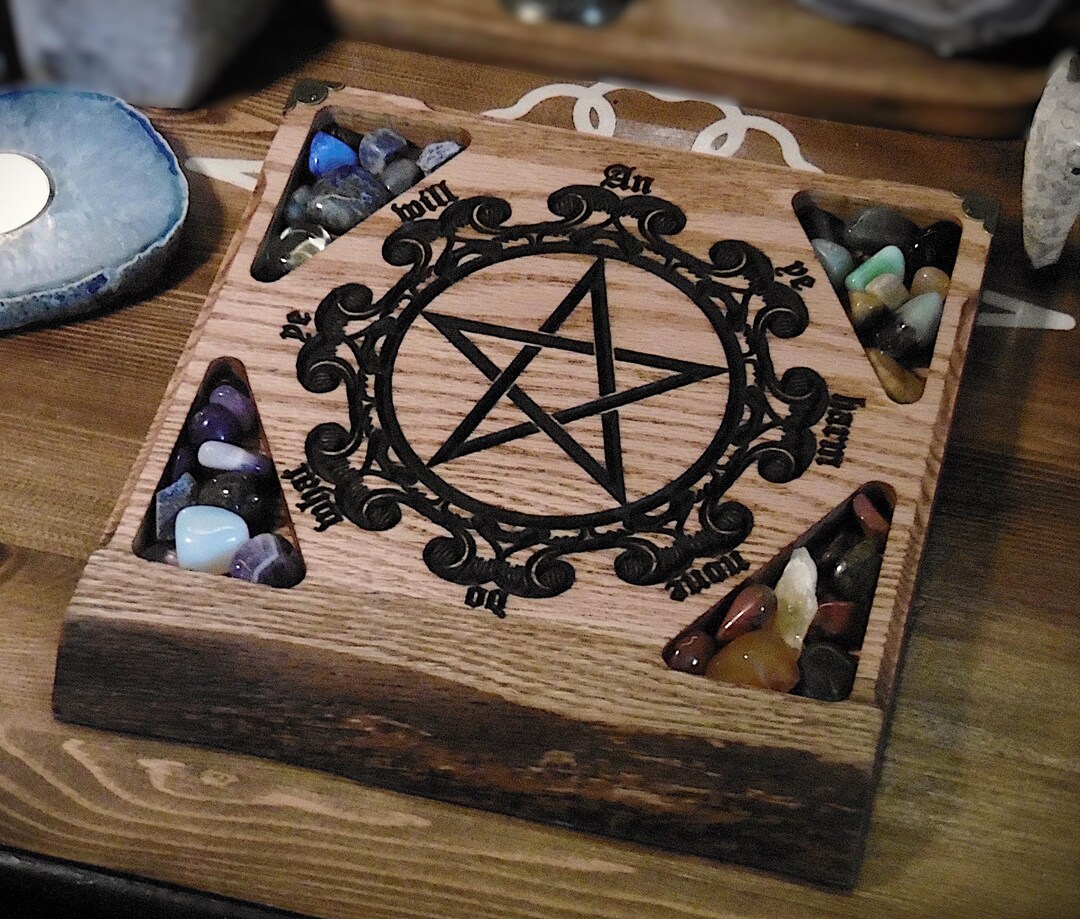 Wiccan Altar Board With Pentagram | Engraved Ritual Offering Table ...