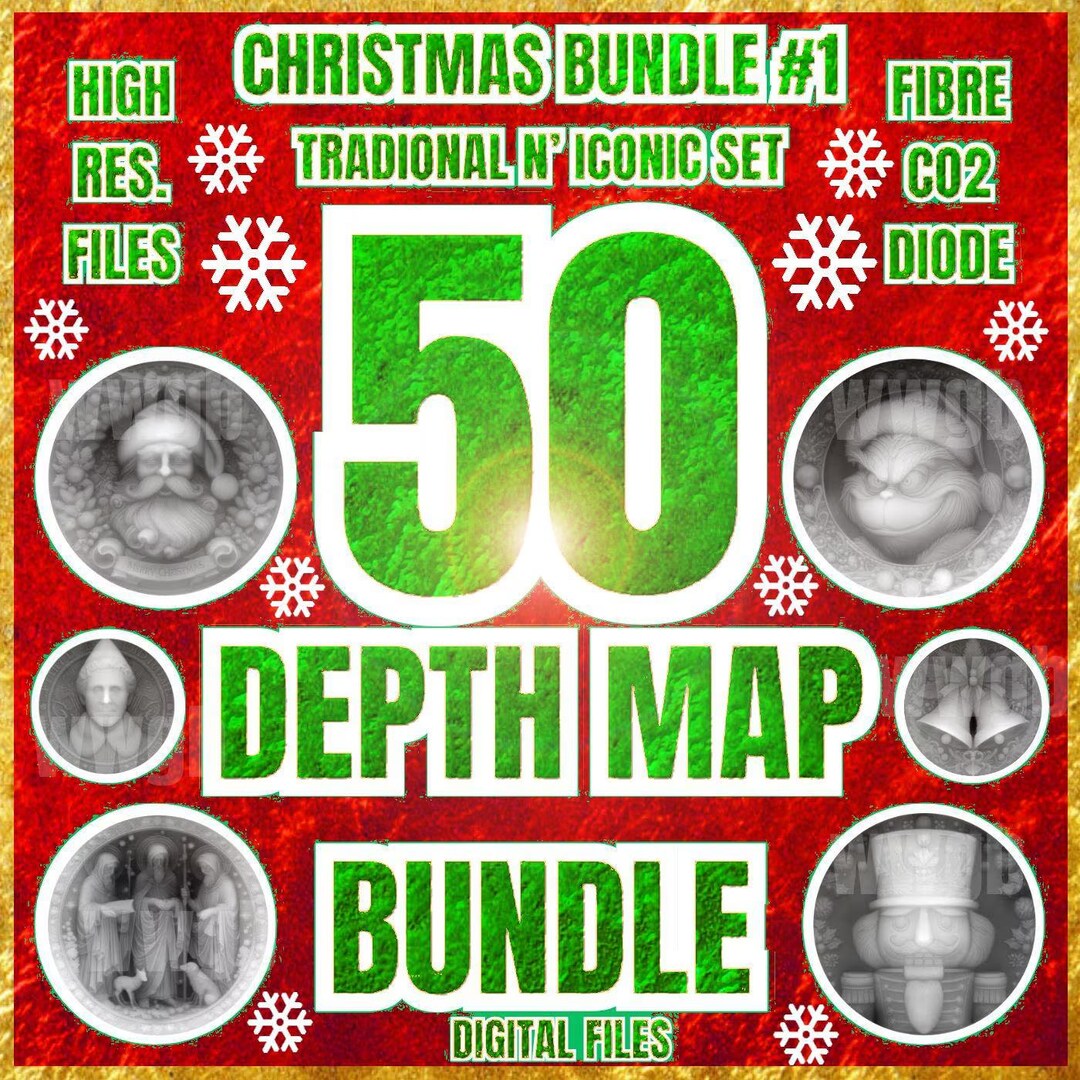 Christmas Depth Map Bundle,3d,glowforge,height Maps.christmas Files ...