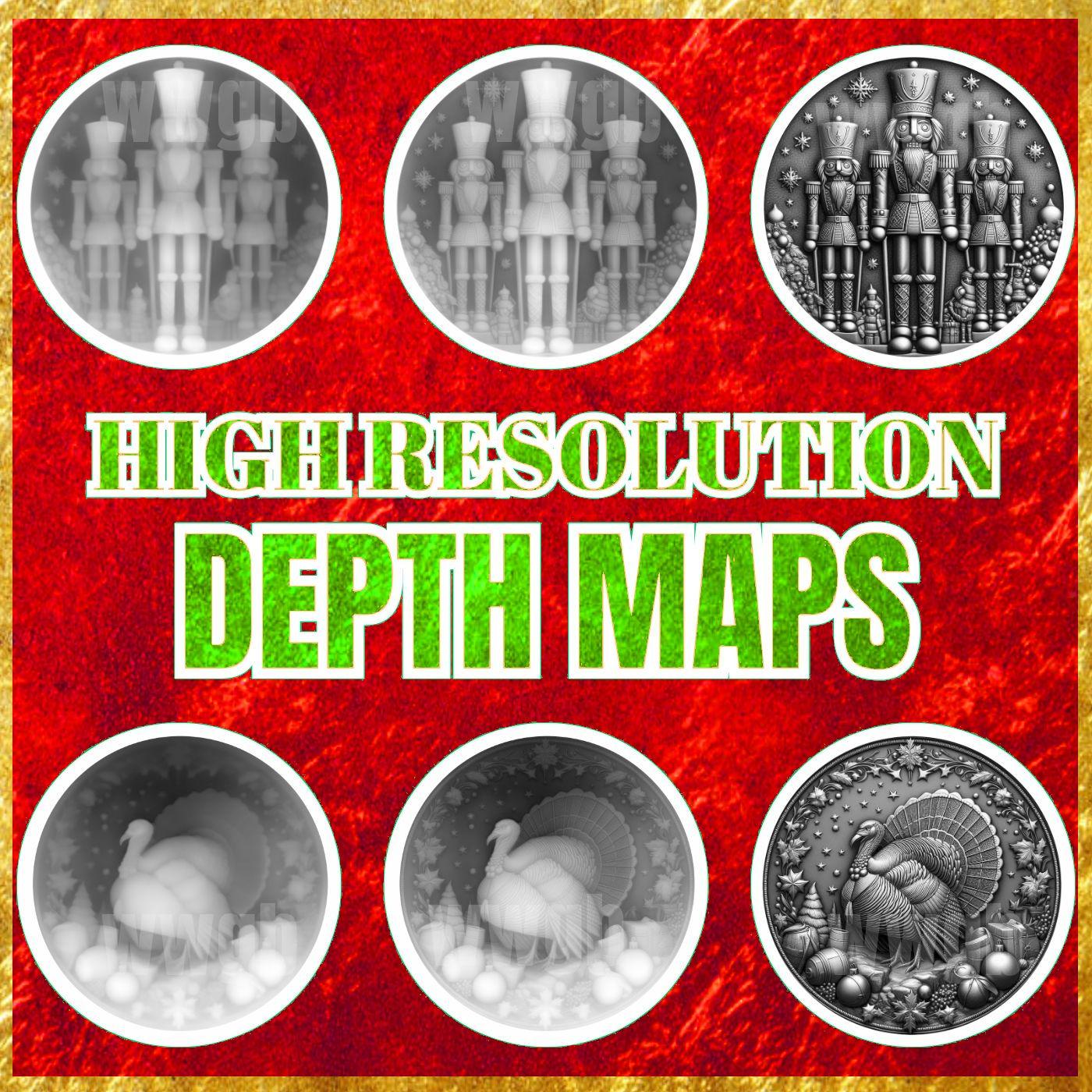 Christmas Depth Map Bundle,3d,glowforge,height Maps.christmas Files ...