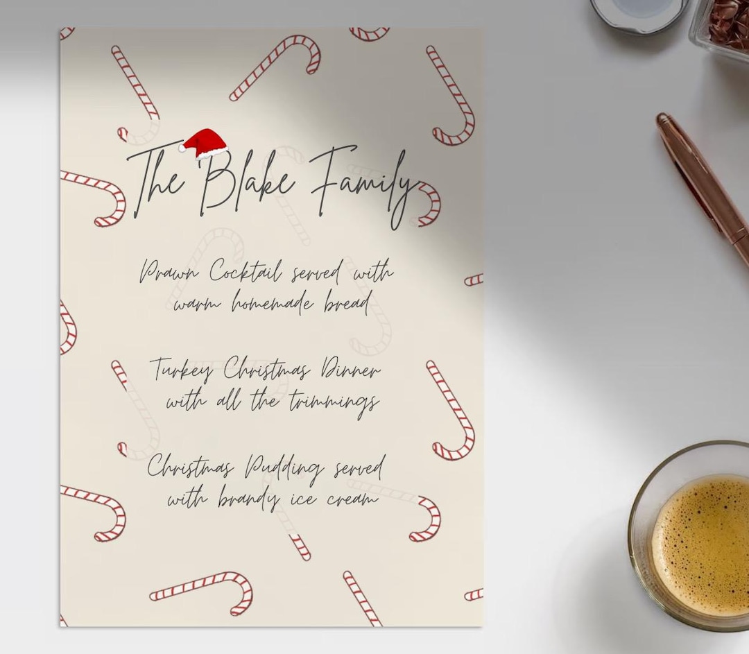 Bespoke Menu for Christmas 2024 Personalised Family Menu A5 Size ...