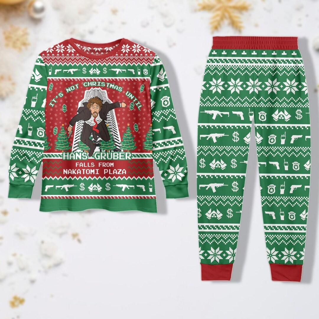 Hans Gruber Die Hard Ugly Christmas Pajamas, Hans Gruber Nakatomi Plaza ...