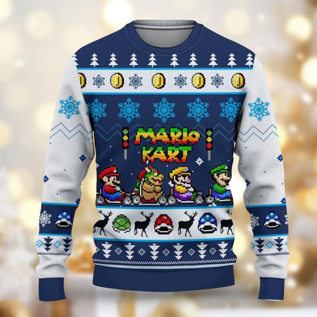 Christmas Mario Kart 3D All Over Printed Sweater, Super Mario Bros ...