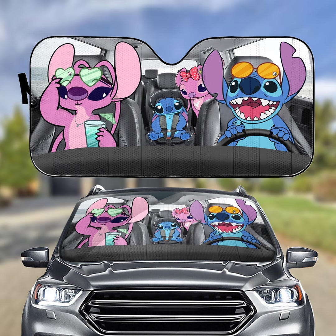 Stitch and Angel Car Sun Shade, Stitch Car Decoration, Stitch Auto ...