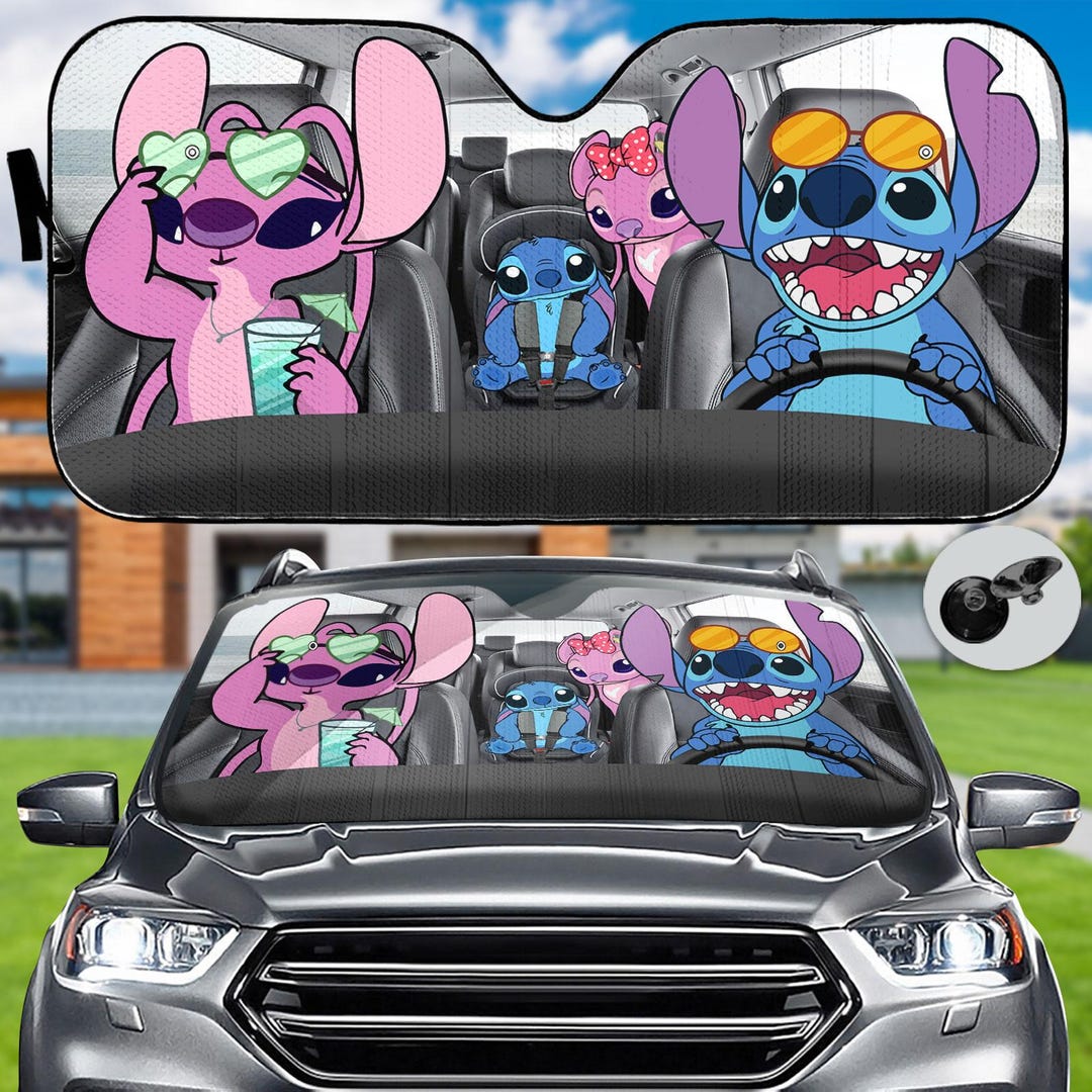 Stitch and Angel Car Sun Shade, Stitch Car Decoration, Stitch Auto ...