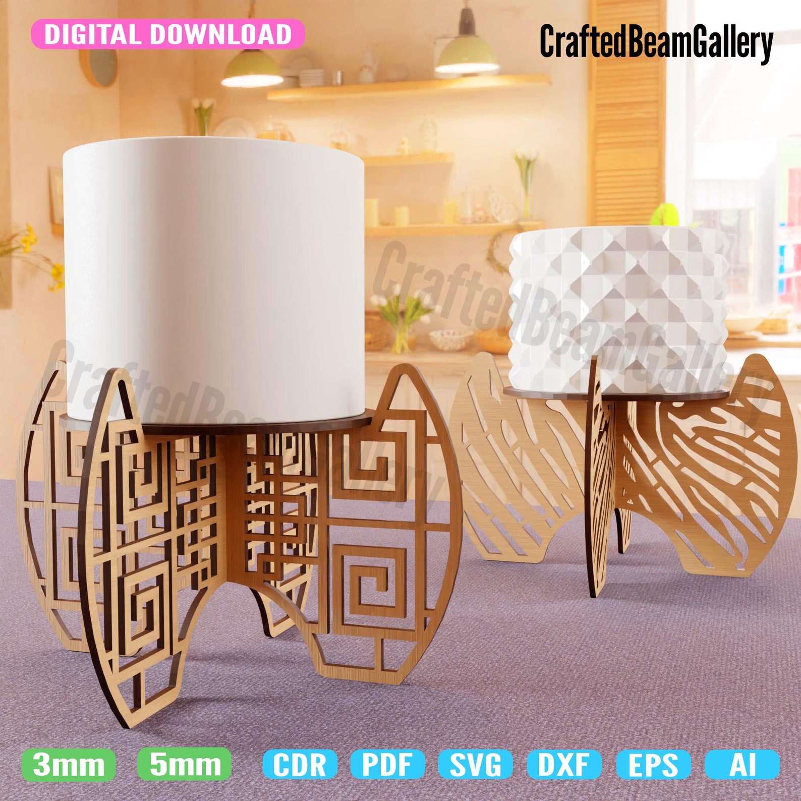 DIY 3D Plant Pot Stands Laser Cut Vector File Pack (15 Files) for Laser ...
