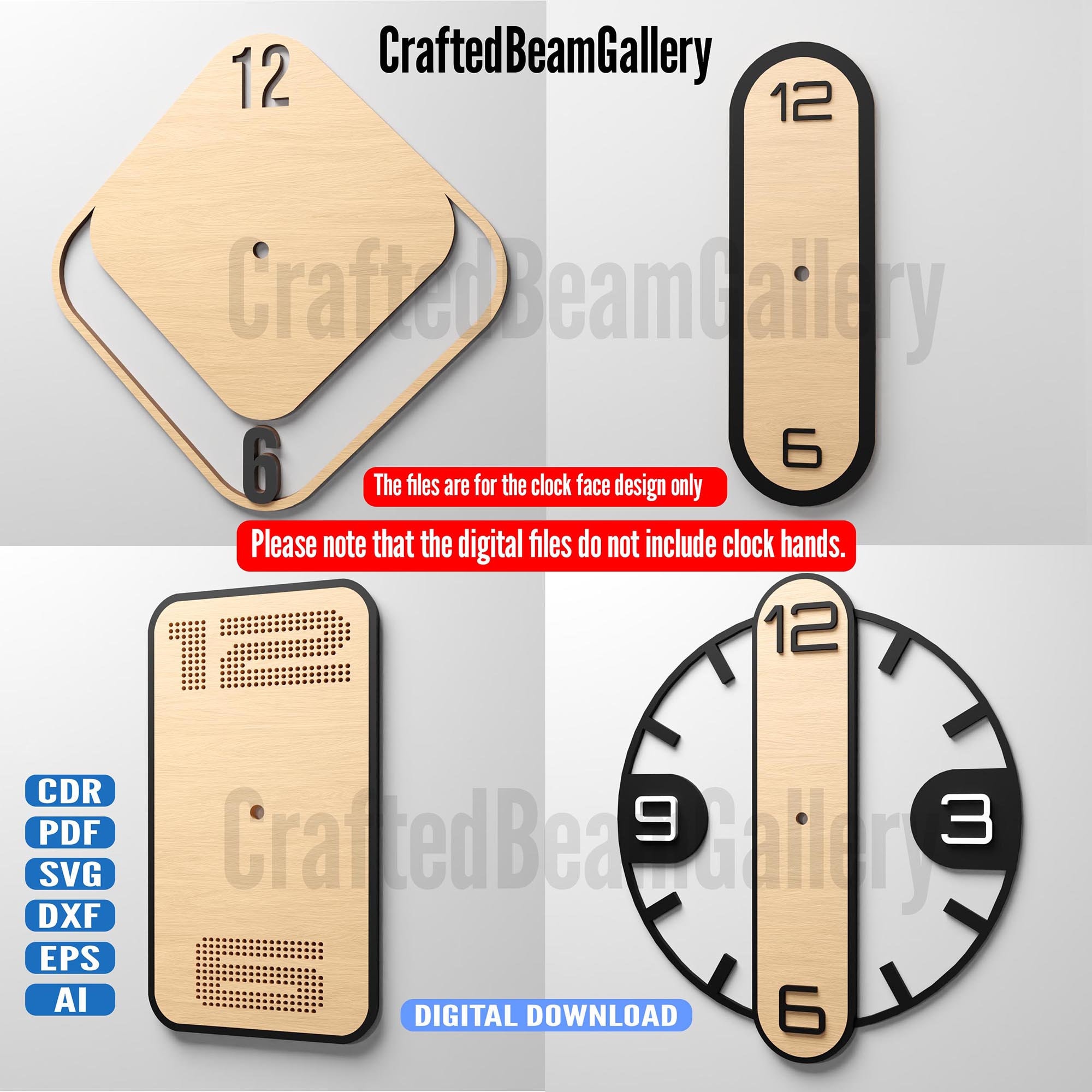 Modern DIY Wall Clock Face Set 1 Cnc Bundle Laser Cut Pack SVG Vector ...