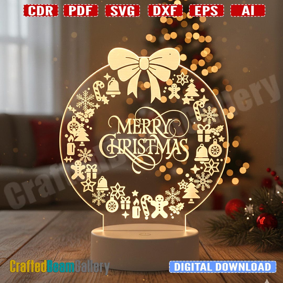 Christmas Acrylic LED Lamp SVG | Optical Illusion Night Light | Laser ...
