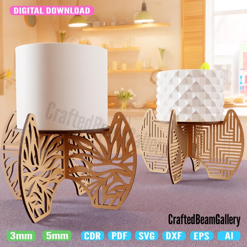 DIY 3D Plant Pot Stands Laser Cut Vector File Pack (15 Files) for Laser ...